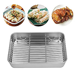 AUNMAS Rectangular Baking Pan and Rack, Easy Healthy Roasting Pan for Cooking Baking(23.5 * 17.5 * 5CM)