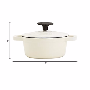 Smith & Clark 1-Quart Enameled Cast Iron Dutch Oven Pot with Lid, Ivory White