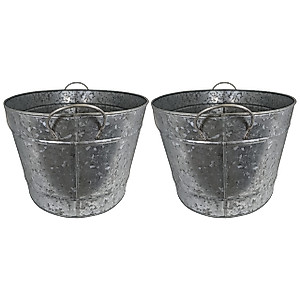 2 Pack Galvanized Metal 8 Gallon Oval Ice Bucket with Handles, Beverage Holder Tub for Farmhouse or Country Themed Party - by SciencePurchase (Silver with Metal Handles)