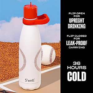 S'well Stainless Steel Water Bottle with Flip Straw Cap and Handle, 17oz, Home Run, Triple Layered Vacuum Insulated Containers Keeps Drinks Cold for 36 Hours and Hot for 10, Perfect for On the Go