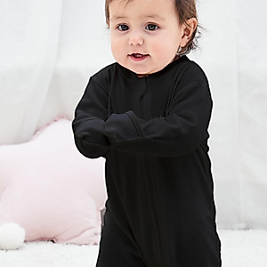 Eleven's Kingdom Baby Boys Pajamas 0-3 Months Black Cotton Footie Set 2-Way Zipper 2 Pack