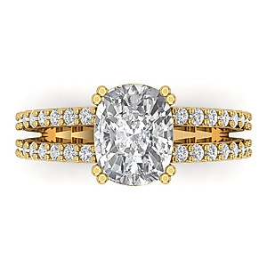 Clara Pucci 3.50 ct Cushion Cut Solitaire Lab Created White Sapphire Designer Anniversary Bridal Engagement Ring 14k Yellow Gold 7