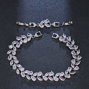 Wedding Tennis Bracelet for Brides Bridesmaid, Silver Marquise Cubic Zirconia Prom Jewelry, Silver Bracelet Wedding Party Jewelry for Women