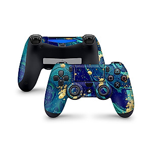 ZOOMHITSKINS Compatible with PS4 Controller Skin, Aqua Blue Gold Chips Marble Agate Texture, Durable, 3M Vinyl, Made in The USA