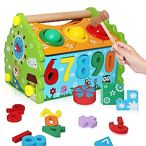 Xbears, Montessori Toys for 2 3 Year Old - Sorting Toy for Toddler, Kids - Pound a Ball - Gifts for Kids 2-4 - Fine Motor Skill Early Learning Toys - Educational Teaching Clock.