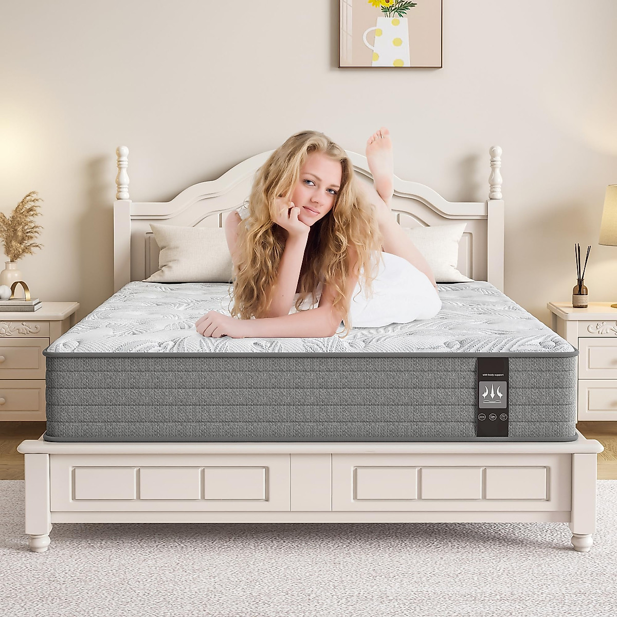 JYYA88BB Twin XL Mattress 12 Inch, Twin XL Size Memory Foam Mattress, Twin Hybrid Mattress in a Box with Independent Spring/Handle Design/Medium Firm Mattress/Pressure Relief/CertiPUR-US Certified