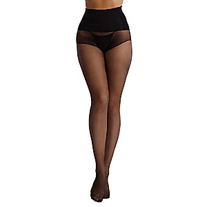 Frola Seamless Silk Stockings for Women 15 Dernier Run Resistant Control Top Sheer Tights(Black,Medium)