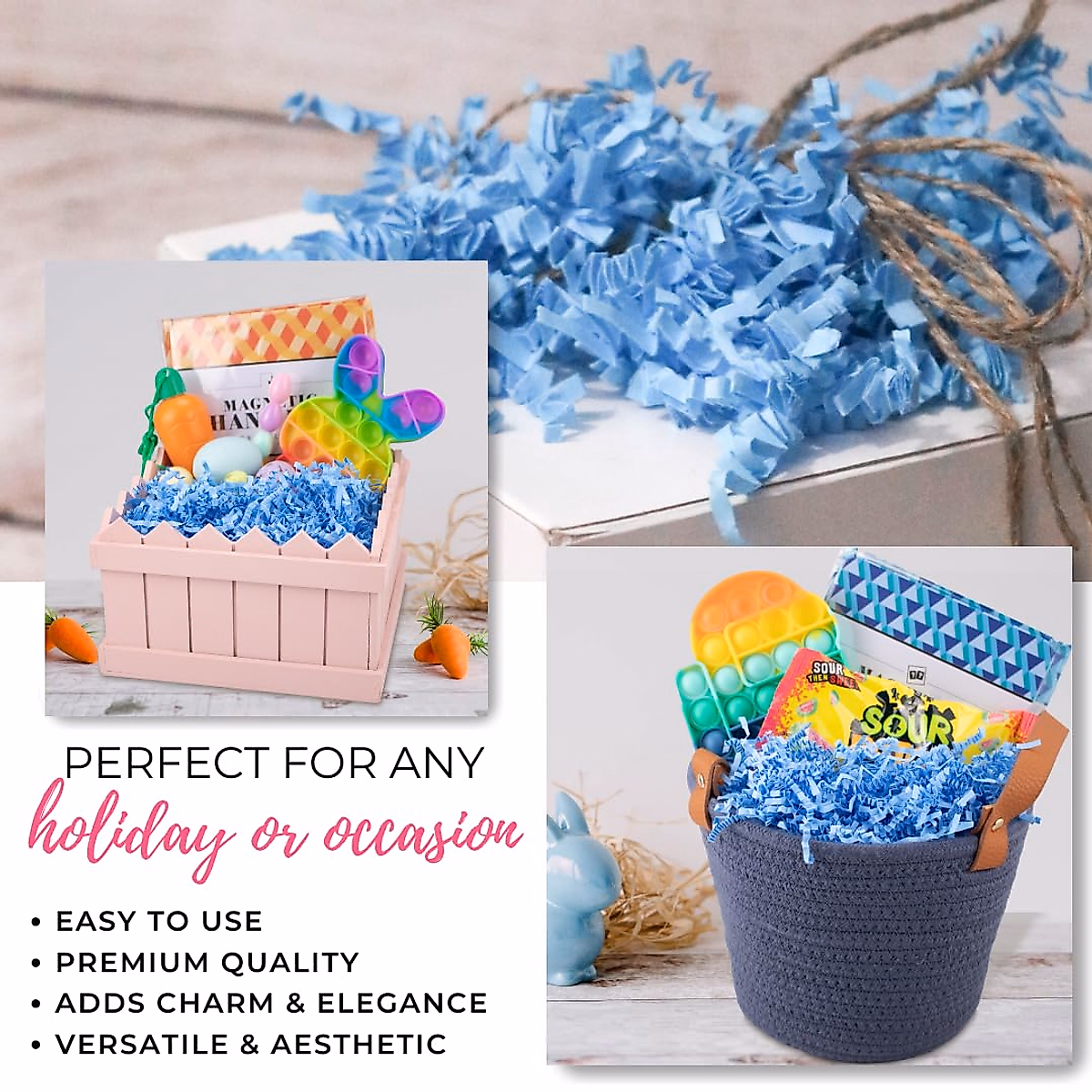 MagicWater Supply Crinkle Cut Paper Shred Filler (4 oz) for Gift Wrapping & Basket Filling - Light Blue