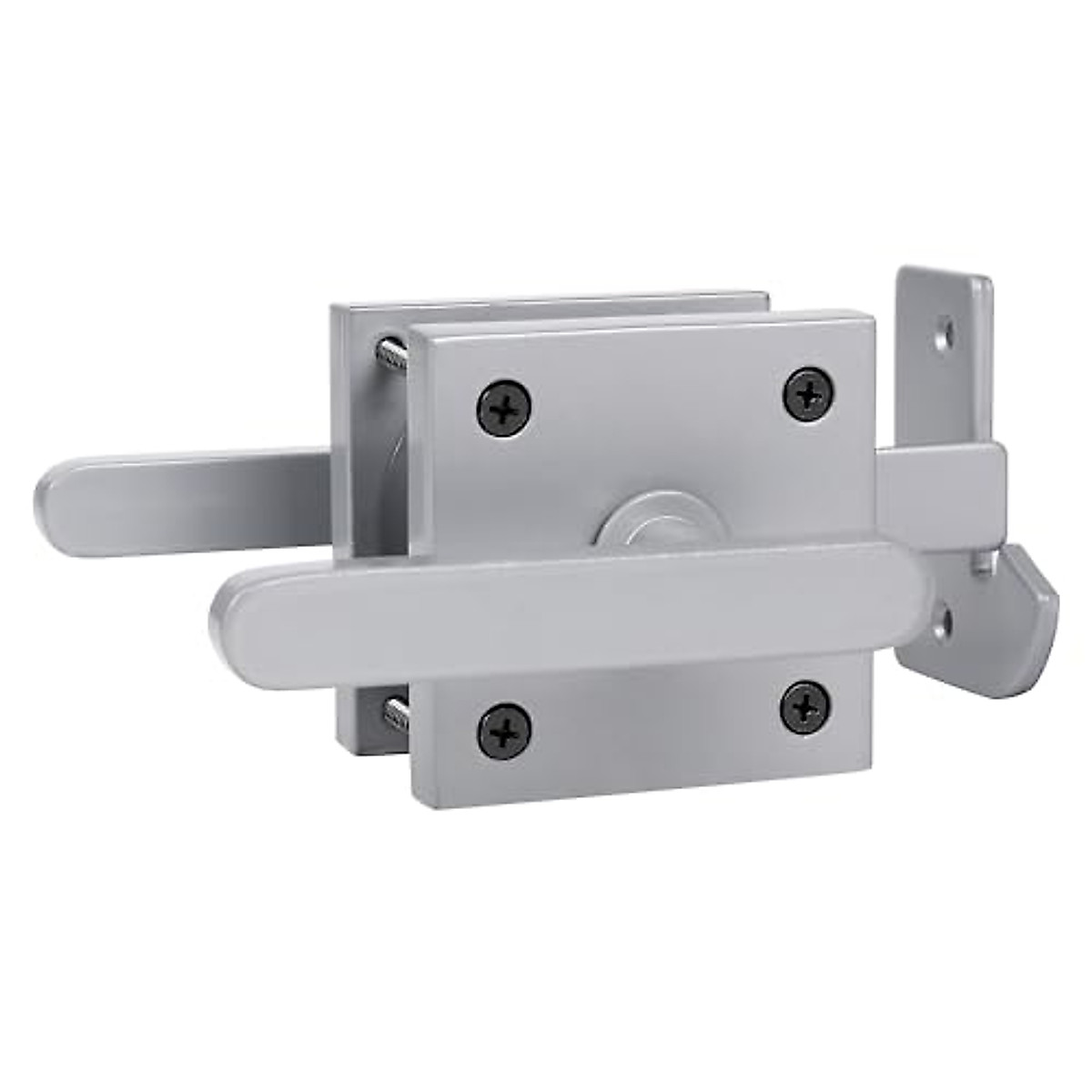 JUBEST Double Side Gate Latches, Heavy Duty Gate Latch Outdoor Fence Gate Hardware for Wooden Gates, Pool Gate, Backyard, Garden Gate, Silver