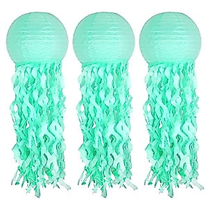 Jellyfish Paper Lantern Hanging Decoration, UNIIDECO Jelly Fish Mermaid Decor for Party, Under The Sea Mermaid Birthday Party Supplies, Ocean Theme Classroom Decorations (Green)