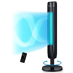 KopBeau Tower Fan for Bedroom, 42 Inch Oscillating Cooling Fans with Remote, Quiet Bladeless Floor Powerful Fan, 3 Modes, Buit-in 7Hrs Timer and LED Display, Standing Fans for Home Office, Black