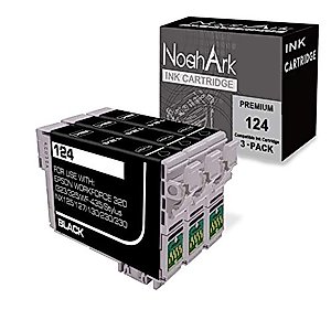 NoahArk 3 Packs T124 Remanufactured Ink Cartridge Replacement for Epson 124 use for Epson Stylus NX125 NX127 NX130 NX230 NX330 NX420 NX430 Workforce 320 323 325 435 (3 Black)