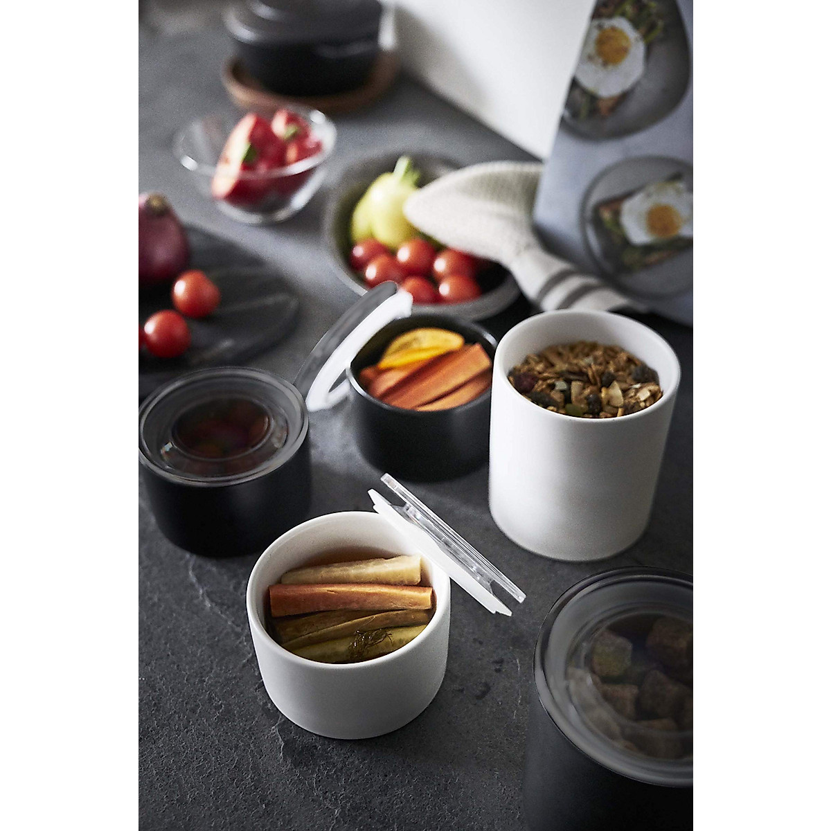 YAMAZAKI Home Tower Ceramic Food Storage Contrainers/Canisters With Airtight Lid - Large - 2.1 Cups, 500 Milliliters