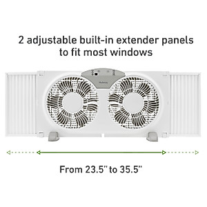 HOLMES 9" Twin Digital Window Fan, Reversible Airflow Blades, In/Out Exchange, 3 Speeds, Built-In Extender Panels, Ideal for Home, Bedroom or Office, Remote Control, White