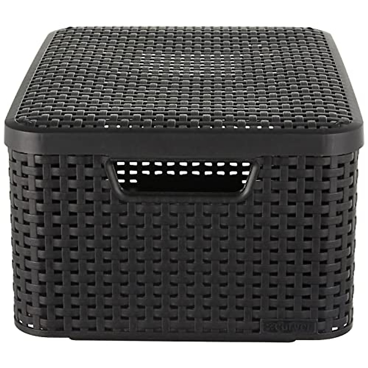 Curver Rattan Style Basket with Lid, Grey, Medium