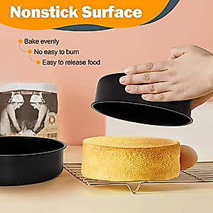 P&P CHEF 8 Inch Round Cake Pan Set of 2, Non-Stick Cake Baking Pans for Birthday Wedding Layer Cakes, Stainless Steel Core & Leak Proof, Sturdy & Healthy, Black