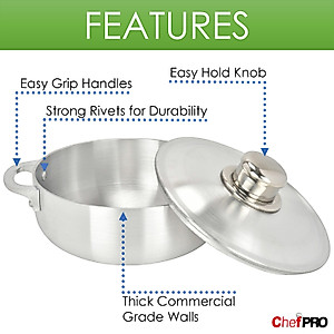 ALUMINUM CALDERO STOCK POT by Chef Pro, Aluminum, Superior Cooking Performance for Even Heat Distribution, Perfect For Serving Large and Small Groups, Riveted Handles, Commercial Grade (1.9 Quart)