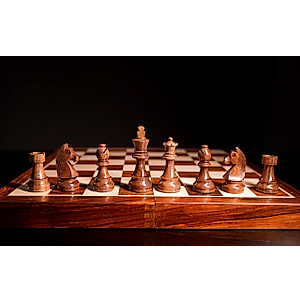 BCBESTCHESS Set, Premium Quality, Handcrafted Rosewood Unique Chess Board Set, Foldable Secure Storage for Magnetic Pieces with Extra Queens, Chess Set for Kids and Adults, Brown (16x16 Inches)