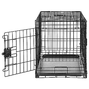 Amazon Basics Durable,Foldable Metal Wire Dog Crate with Tray, Double Door, 30 Inches, Black
