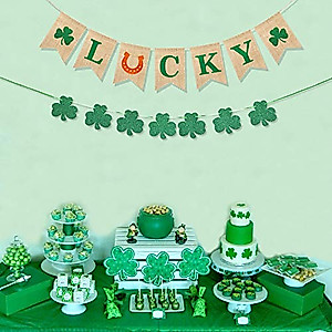 Uniwish Lucky Shamrock Banner Garland St. Patricks Day Decorations for Mantel Fireplace Wall Hanging Decor Irish Party Supplies