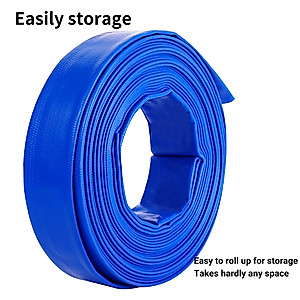 2" x 50 FT Pool Backwash Hose Blue Heavy Duty Reinforced PVC Lay Flat Water Discharge Hose for Swimming Pool Filter Pump,with 1 Clamp