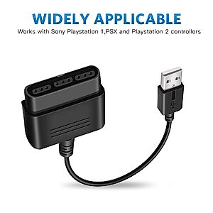 Xahpower 2 Pack PS2 Controller to USB Adapter Converter Cable, Compatible with Sony PS1/PS2 Controller Gamepad to PS3/PC Controller