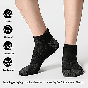 GLENMEARL 6 Pack Mens Athletic Running Socks Ankle Sport Cushioned Sock Black M