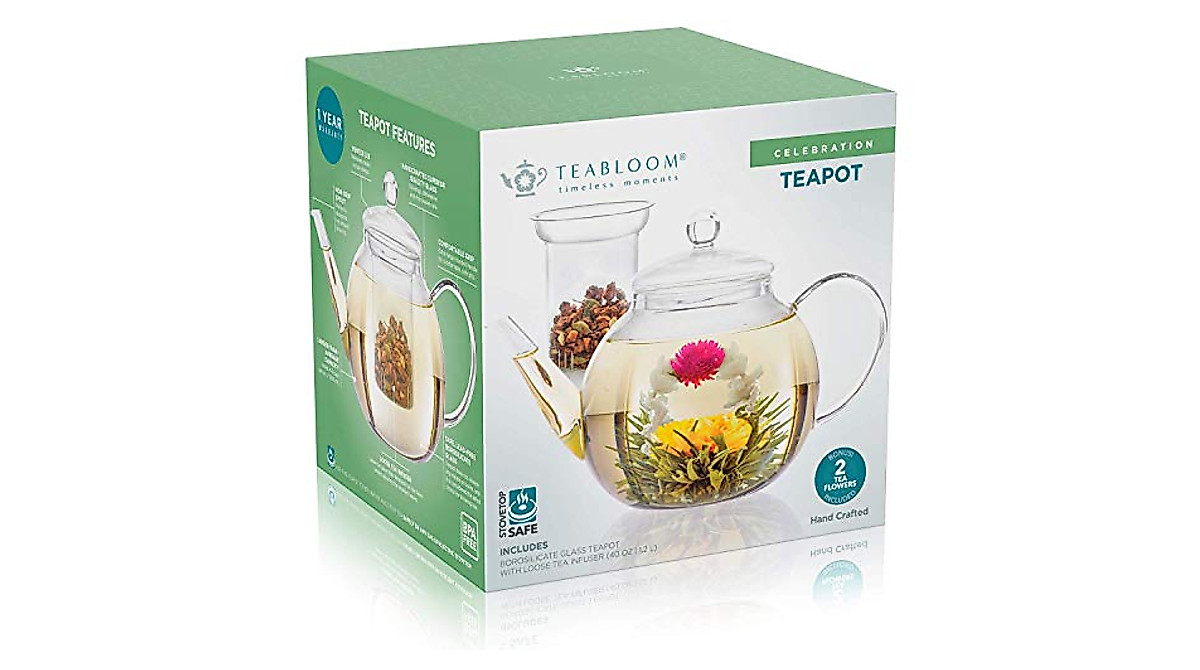 Teabloom 40 oz Glass Teapot with Infuser & Gift Set