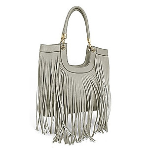 Beaute Bags Maddee Fringe Tassel Shoulder Handbag Vegan Leather (Pewter)