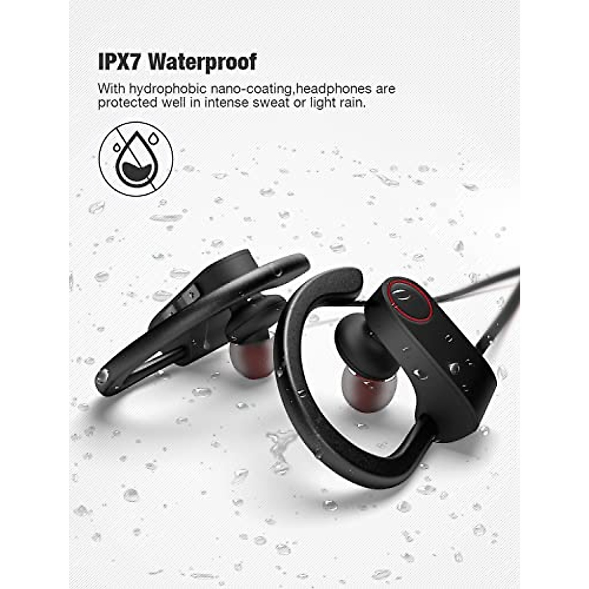 Bluetooth Headphones, Wireless Earbuds IPX7 Waterproof Sports Earphones 16H Playtime with Mic HD Stereo Sound Sweatproof in-Ear Earbuds Sound Isolation Headsets Gym Running Workout