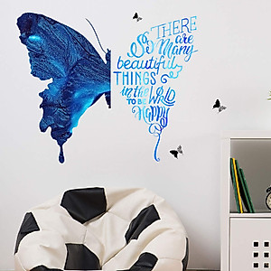 LQANG Big Blue Butterfly Wall Stickers to Be Happy Inspirational Quotes Window Decals Decorations Murals Wall Art Decorative Sticker for Cute Party Decor Supplies