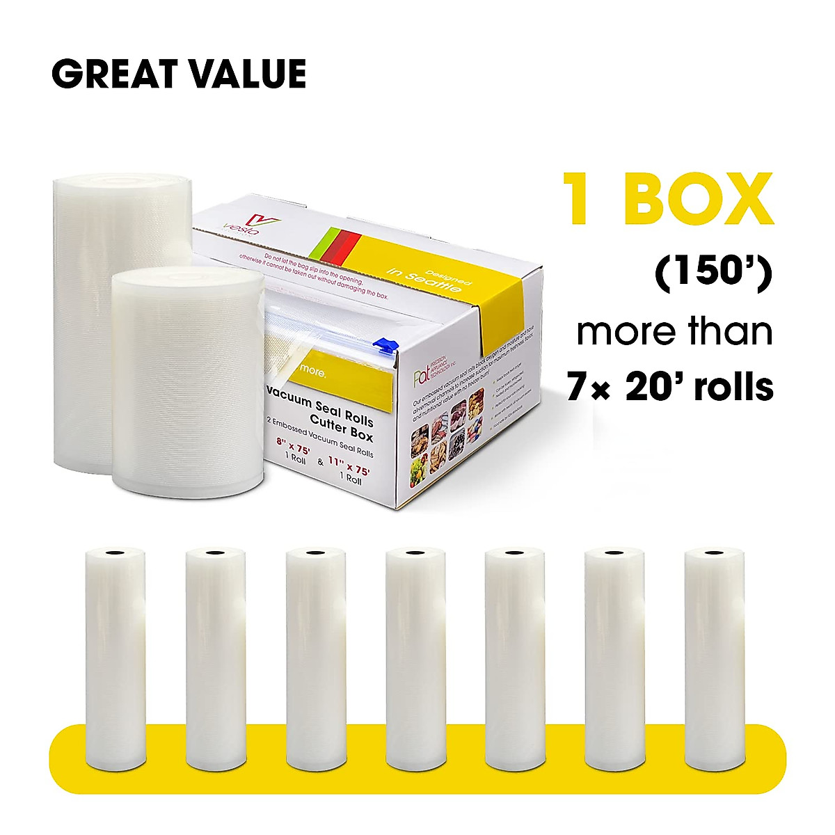 Vacuum Sealer Roll (6” x 150’) Keeper with Cutter - Premium Seal Bags for Food Saver, Ideal for Meal Prep, Sous Vide, and Storage, Vesta Precision