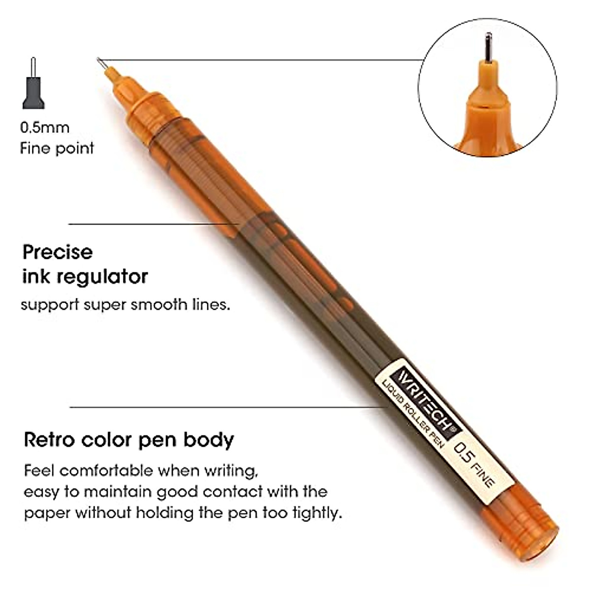 WRITECH Rolling Ball Pens Quick Dry Ink 0.5 mm Extra Fine Point Pens 10 Pcs Liquid Ink Pen Rollerball Pens Multicolor Ink (Multicolor)