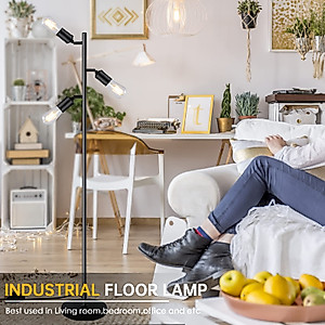 Bricosmocon Industrial Floor Lamp, Standing Lamp, Tree Floor Lamp with 3 Adjustable Rotating Lights, E26 Edison Bulb Floor Lamp for Living Room, Bedroom, Home, Office(Bulb not Included) (Black)