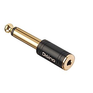 Disino 1/4" Mono to 1/8" Stereo Adapter, New Upgrade Gold-Plated 6.35mm TS Male Jack to 3.5mm TRS Female Stereo Adapter for Headphone, Amp Adapte, Black - 1 Pack