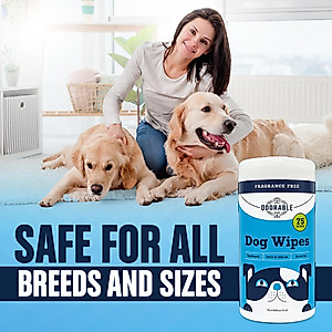 Odorable Dog Grooming Wipes - 75 Fragrance-Free Cleaning Wipes for Dogs & Puppies - Advanced Odor Neutralization for Paws, Body & Butt - Safe & Gentle for Pets, Alcohol-Free Pet Care