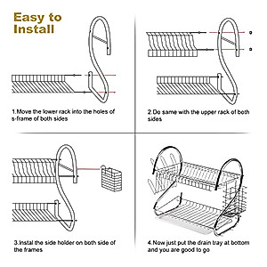 Zvonema Dish Drying Rack, Stainless Steel Dish Racks for Kitchen Counter, 2 Tier Small Dish Drainers with Drainboard & Removable Utensil Holder, Space Saving Dish Rack, Silver
