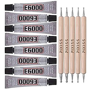 E6000 8-Pack 0.18 Ounce Bottles Industrial Strength Adhesive for Crafting and Pixiss Wooden Art Dotting Stylus Pens 5 pcs Set - Rhinestone Applicator Application Kit