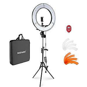 NEEWER Ring Light Kit with Stand Kit, 18in/48cm 53W CRI 95+ LED Dimmable, with Bendable Sotftube, Filters, Shutter, Phone Holder, Bag, for Makeup, Live Streaming, YouTube/TikTok (US Plug)