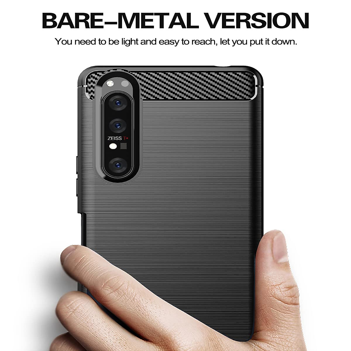 KOARWVC Phone Case for Xperia 1 II Case, XQ-AT51, XQ-AT52 Case Carbon Fiber Shockproof Rugged Shield Anti-Scratch Soft TPU Back Cover Protective Cases for Sony Xperia 1 II (Black)