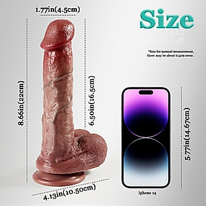 Realistic Dildos for Beginners, Soft Liquid Silicone Dildo with Strong Suction Cup for Hands-Free Play, 8.6 in Lifelike Anal Dildo Fake Penis G Spot Stimulator Adult Sex Toys for Women&Couple…