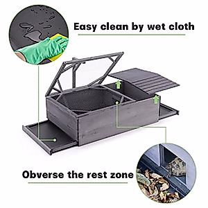 Tortoise Enclosure, Tortoise House Tortoise Cage with Light Holder, Large Wooden Tortoise Habitat with Removable Waterproof Tray, Indoor & Outdoor