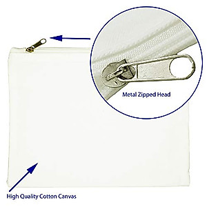 12 Piece (Pack of 1) Small DIY Blank Cotton Canvas Makeup Bags Bulk, Plain Cosmetic Zipper Bag, Pencil Pouch 8 x 6 inches