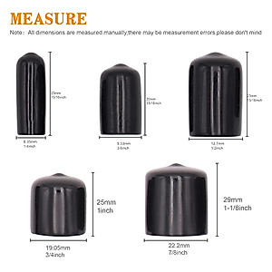 34pcs Black Pipe Post Bolt Screw Rubber Thread Protector Cover Vinyl Tube End Caps,Assorted 1/4-inch to 7/8-inch-5 Sizes