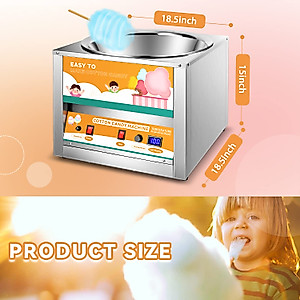 Newhai Commercial Cotton Candy Machine Electric Candy Floss Maker 18.5Inch 1200W Stainless Steel Sweet Sugar Candy Floss Maker for Cotton Candy Seller or Various Parties