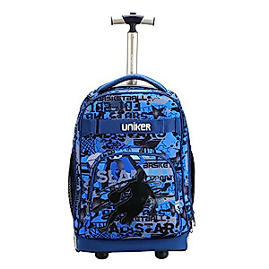 UNIKER Rolling Backpacks Football Pattern,Trolley School Bag with Pencil Case,Trip Luggage,Wheeled Suitcase with Two Wheels,Rolling Backpack Set