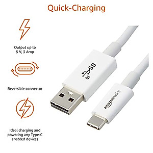 Amazon Basics USB-C to USB-A 3.1 Gen 2 Adapter Fast Charger Cable, 10Gbps High-Speed, USB-IF Certified, for Apple iPhone 15, iPad, Samsung Galaxy, Tablets, Laptops, 3 Foot, White