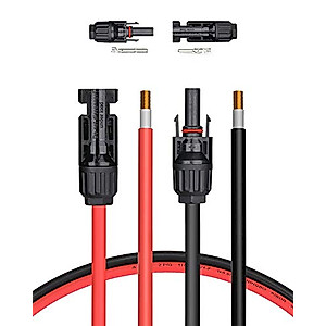 BougeRV 70 Feet 10AWG Solar Extension Cable with Female and Male Connector with Extra Free Pair of Connectors Solar Panel Adaptor Kit Tool (70FT Red + 70FT Black)