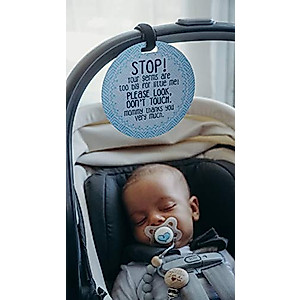 Three Little Tots Two Pack - Blue Boy No Touching Baby Car Seat and Stroller Signs - CPSIA Safety Tested