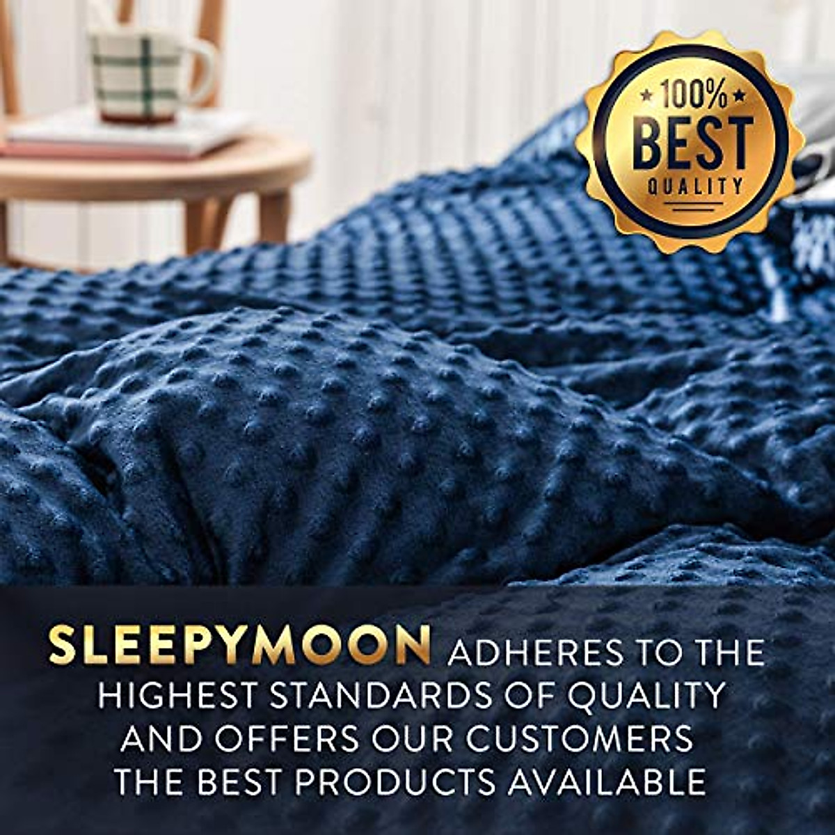 Sleepymoon Cool Organic Bamboo and Ultra Soft Minky Reversible Removable Duvet Cover for Adult Weighted Blankets Machine Washable for Hot and Cold Sleepers (Navy+Grey, 48″×72″)
